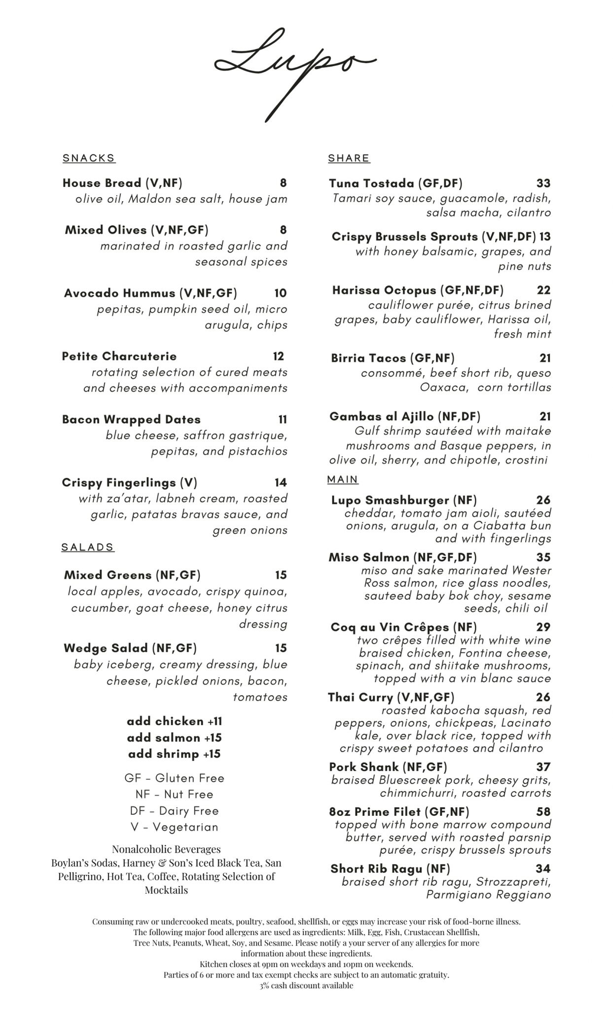 Nightly Menu, Specials & Wine List | Lupo
