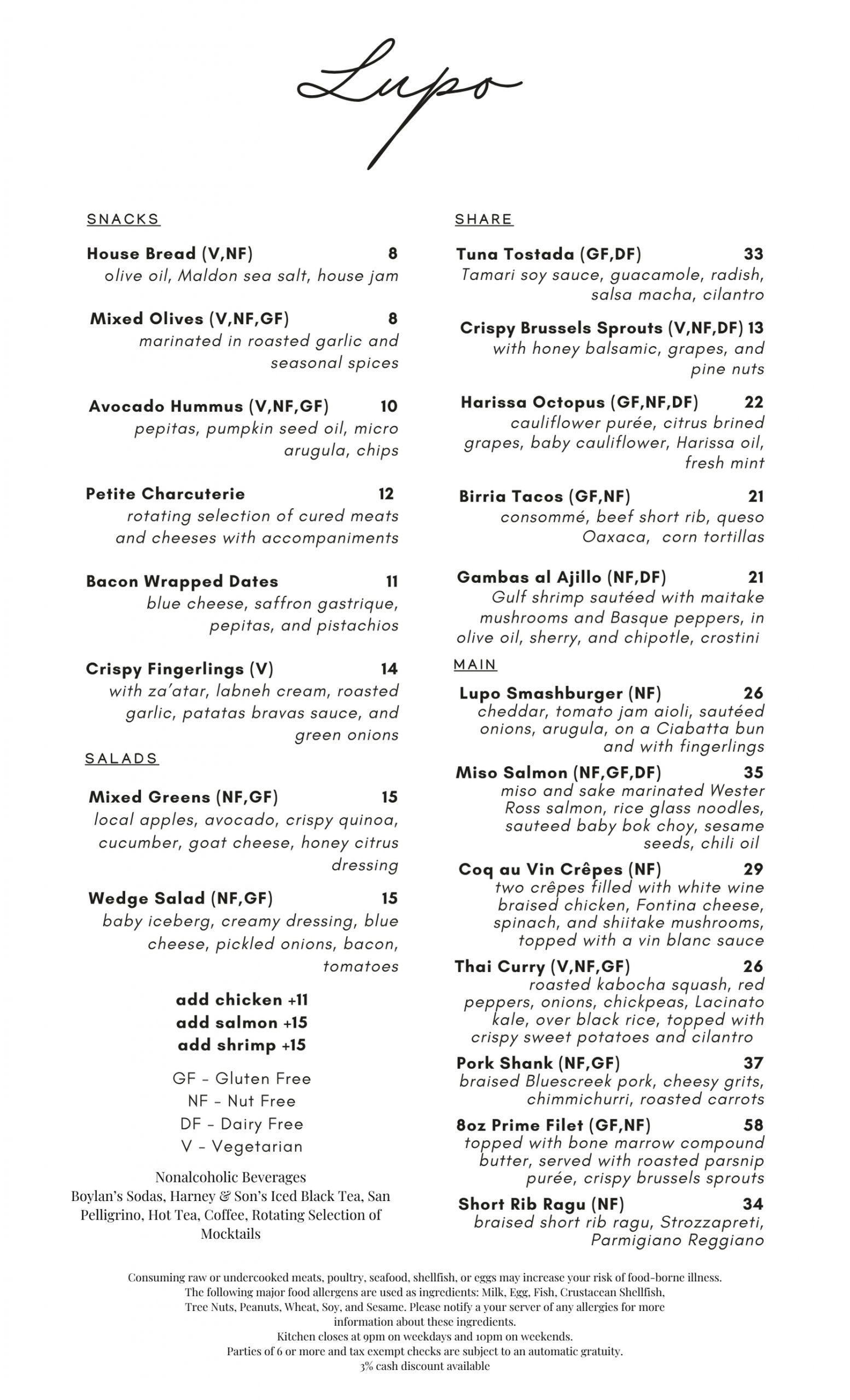 Nightly Menu, Specials & Wine List | Lupo