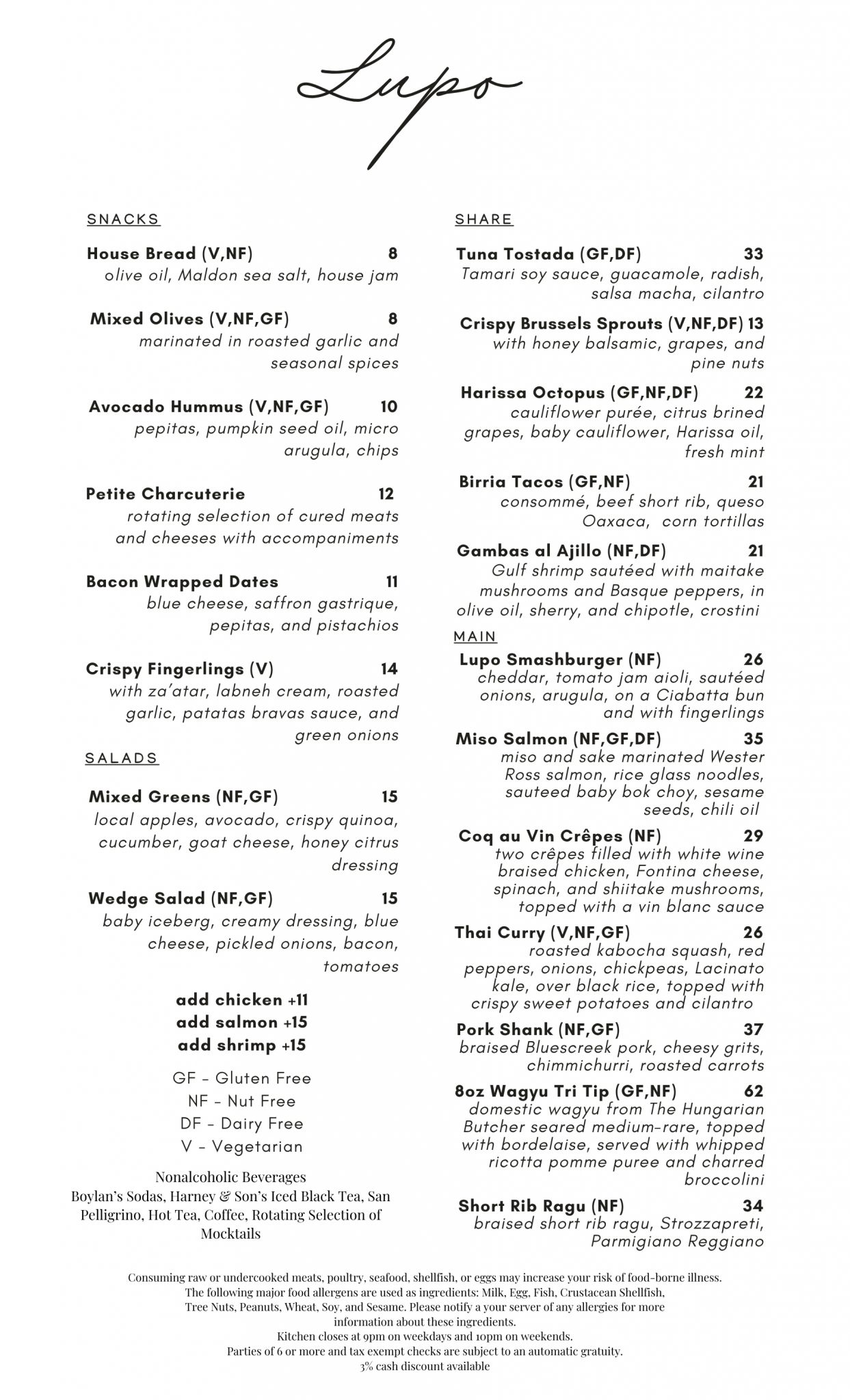 Nightly Menu, Specials & Wine List | Lupo