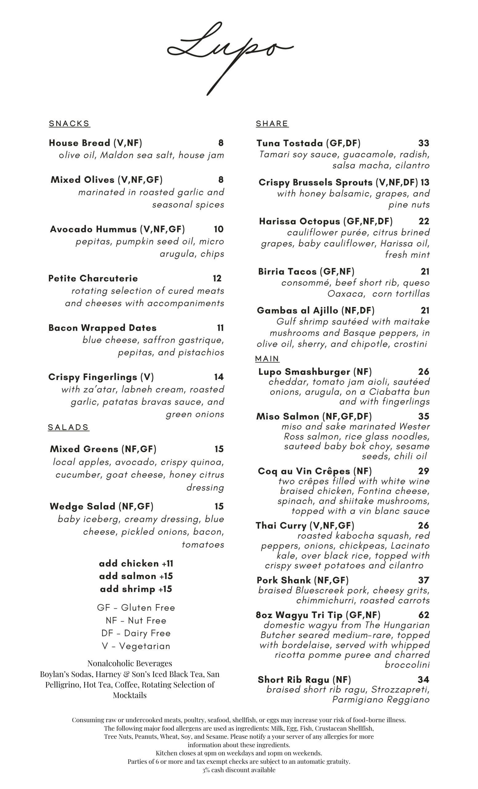 Nightly Menu, Specials & Wine List | Lupo
